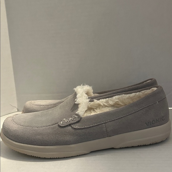 Vionic | Shoes | Vionic Lynez Gray Slipon Suede Leather Shoes With Faux ...